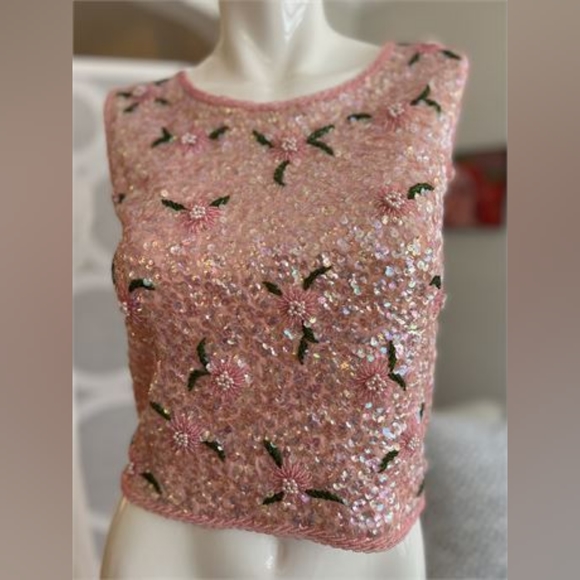 Source Unknown | Tops | Vintage 5s Pink Beaded Wool Shimmy Top | Poshmark